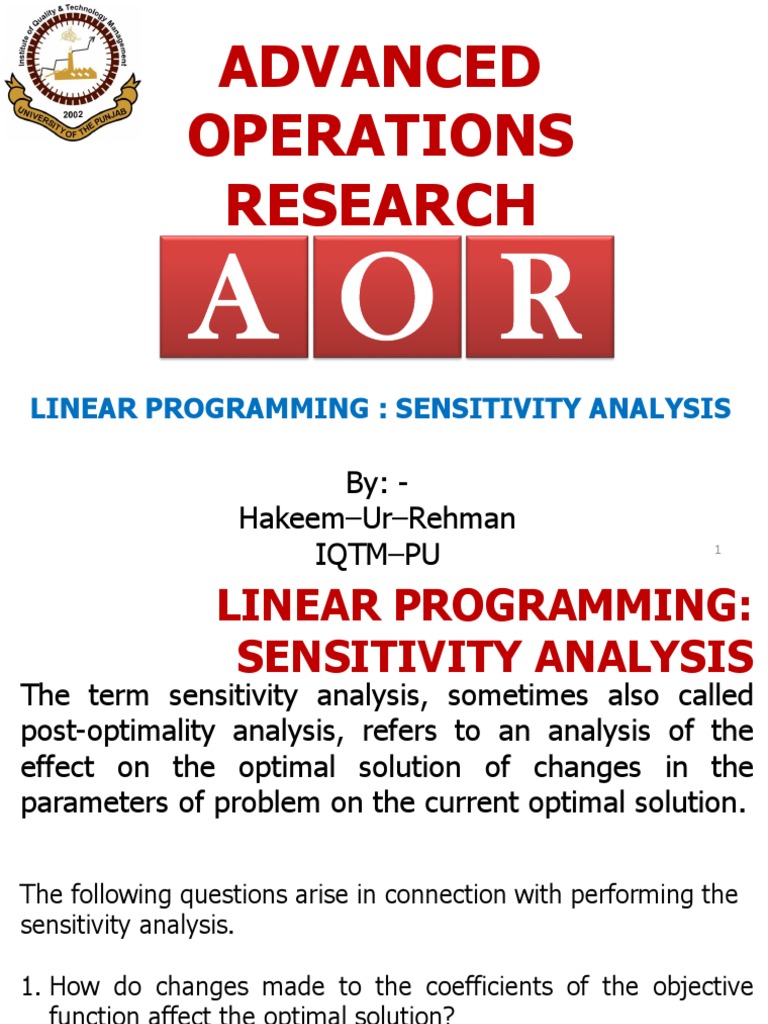 Linear Programming-Senstivity Analysis Hakeem Ur Rahman | PDF | Linear ...