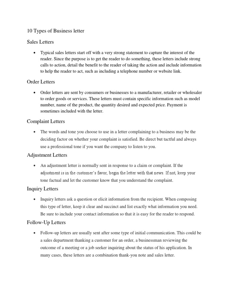 10 Types of Business Letter Sales Letters | PDF | Question | Employment