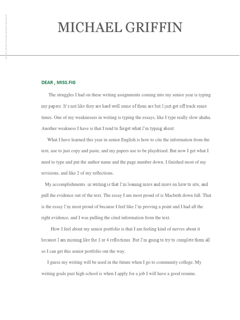 Senior Year Writing Reflections | PDF