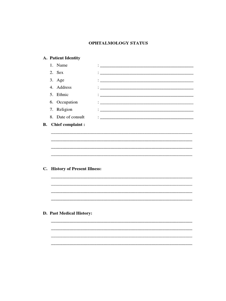 Ophthalmology Patient Assessment Form | PDF | Human Eye | Ophthalmology