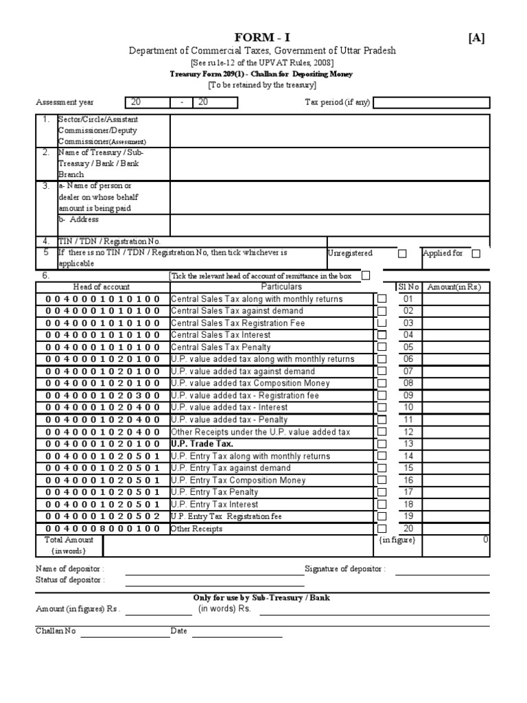 Up Vat Challan Format | Deposit Account | Taxes