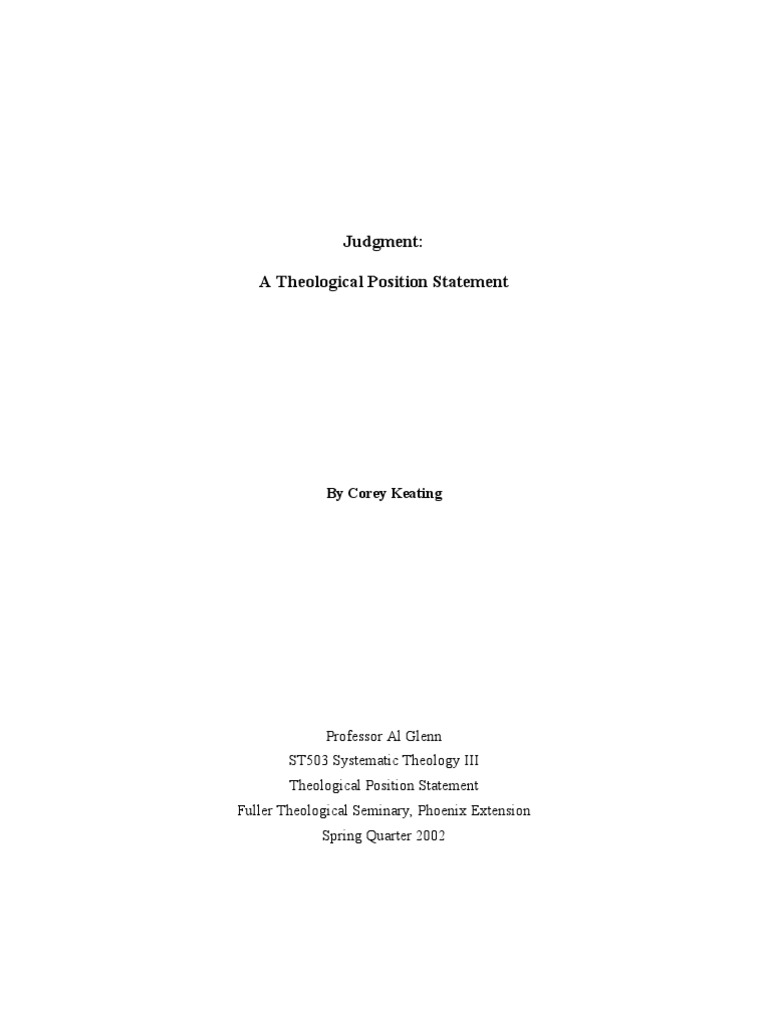 Judgment: A Theological Position Statement: by Corey Keating | PDF ...