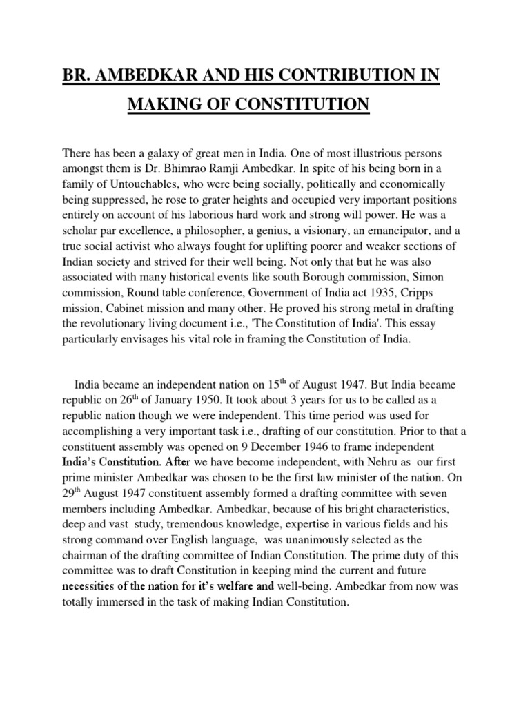 Ambedkar and His Contribution in Making of Constitution | PDF ...