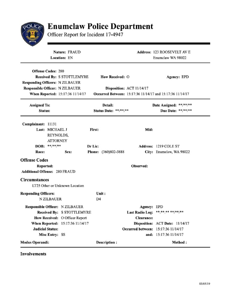 Enumclaw Police Department Report About Drainage District 5 | PDF