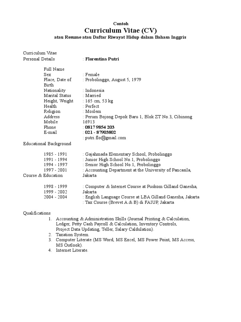 Contoh CV Bahasa Inggris | PDF | Business | Economies