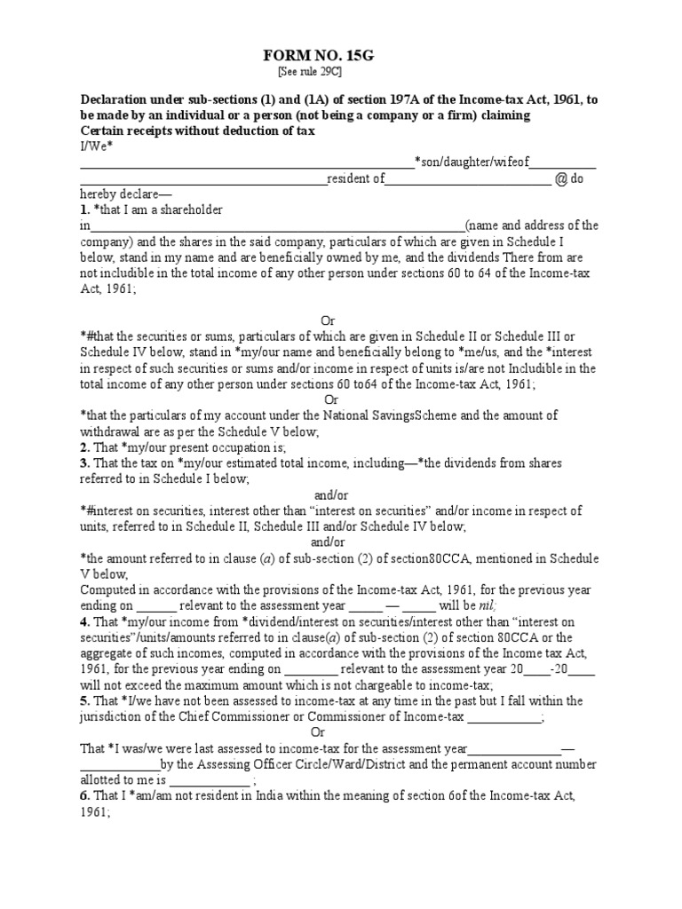 Form No. 15G: (See Rule 29C) | Download Free PDF | Income Tax | Payments