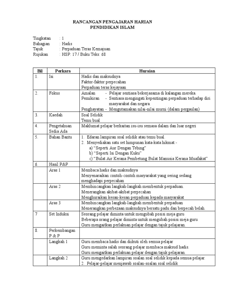 T4 - Hadis (2) Perpaduan Teras Kemajuan | PDF