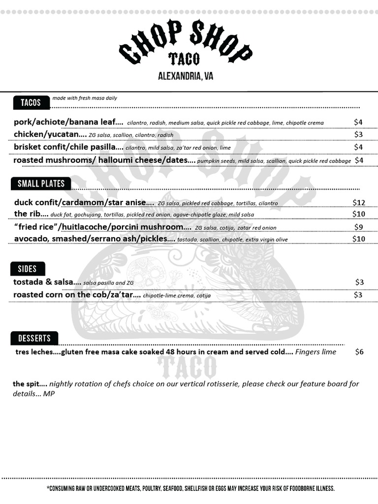 Chop Shop Menu 5.1 | PDF | Food And Drink | Cuisine