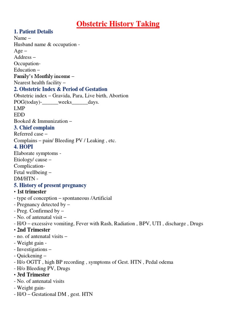 Obstetric History Taking | PDF | Pregnancy | Childbirth