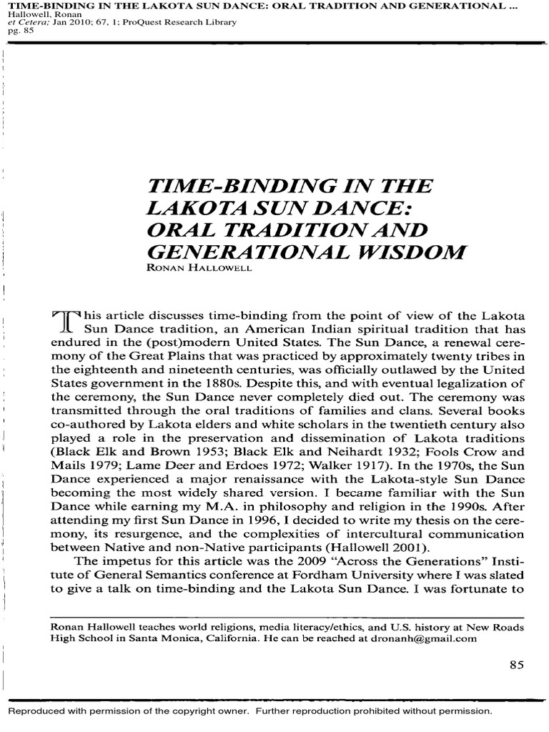 Time-Binding in The Lakota Sun Dance - Oral Tradition and Generational ...