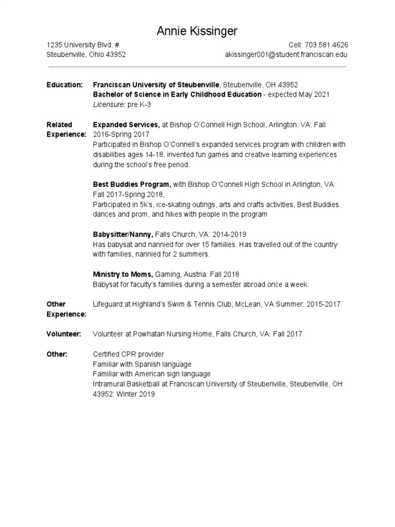 Annie Kissinger's Education CV | PDF