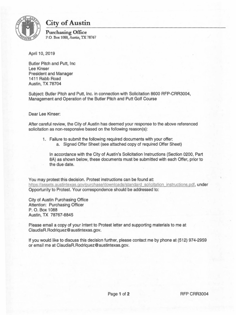 Butler Pitch & Putt Disqualification Letter | PDF | Request For ...