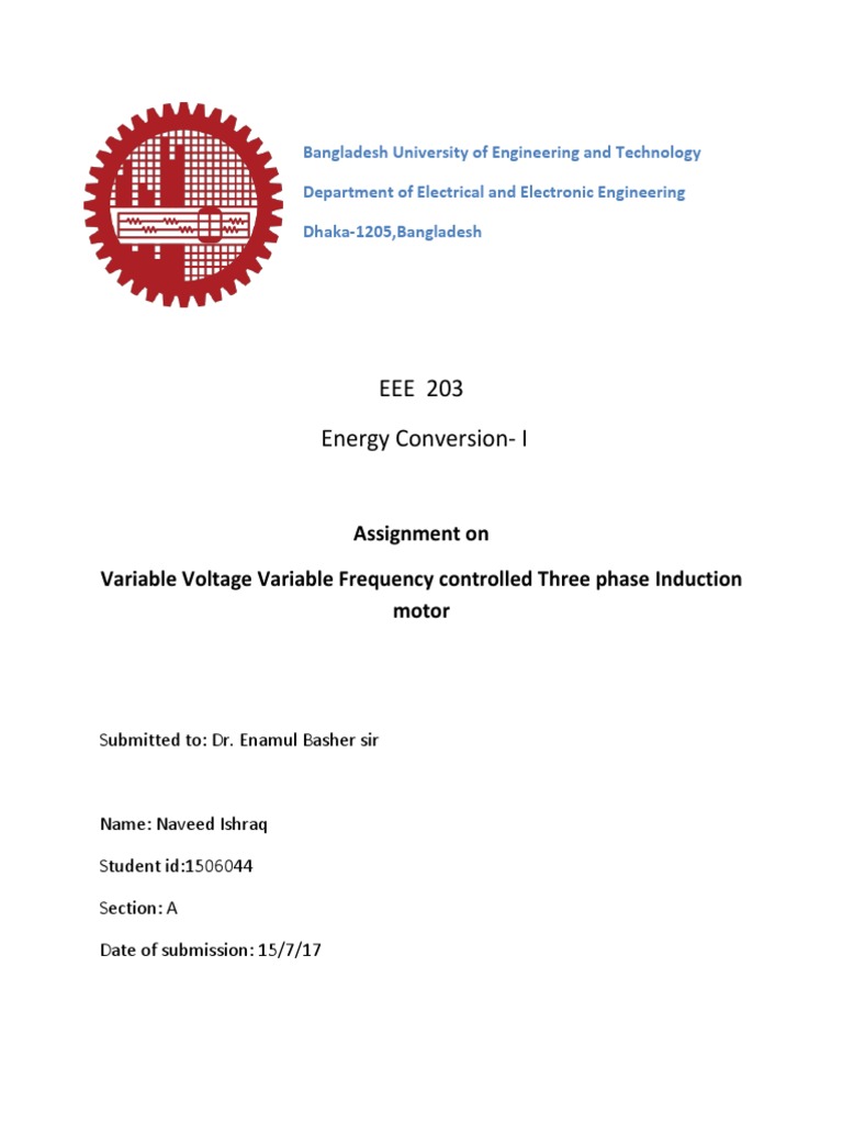 Variable Voltage & Frequency Controlled 3 Phase Induction Motor | PDF ...