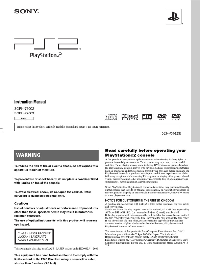 Instruction Manual: SCPH-79002 SCPH-79003 | PDF | Ac Power Plugs And ...
