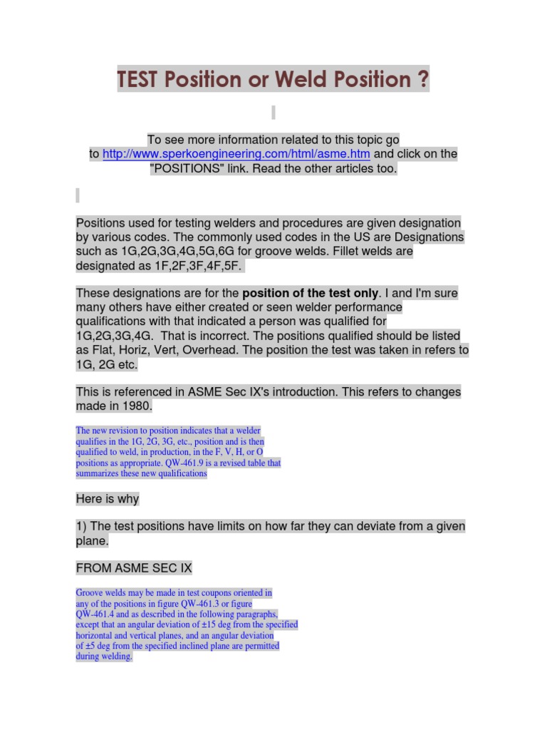 TEST Position or Weld Position | PDF