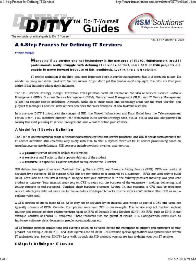 5 Steps Defining It Services | PDF | It Service Management | Itil