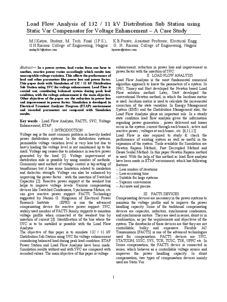 Load Flow Analysis of 132 / 11 KV Distribution Sub Station Using Static Var Compensator For ...