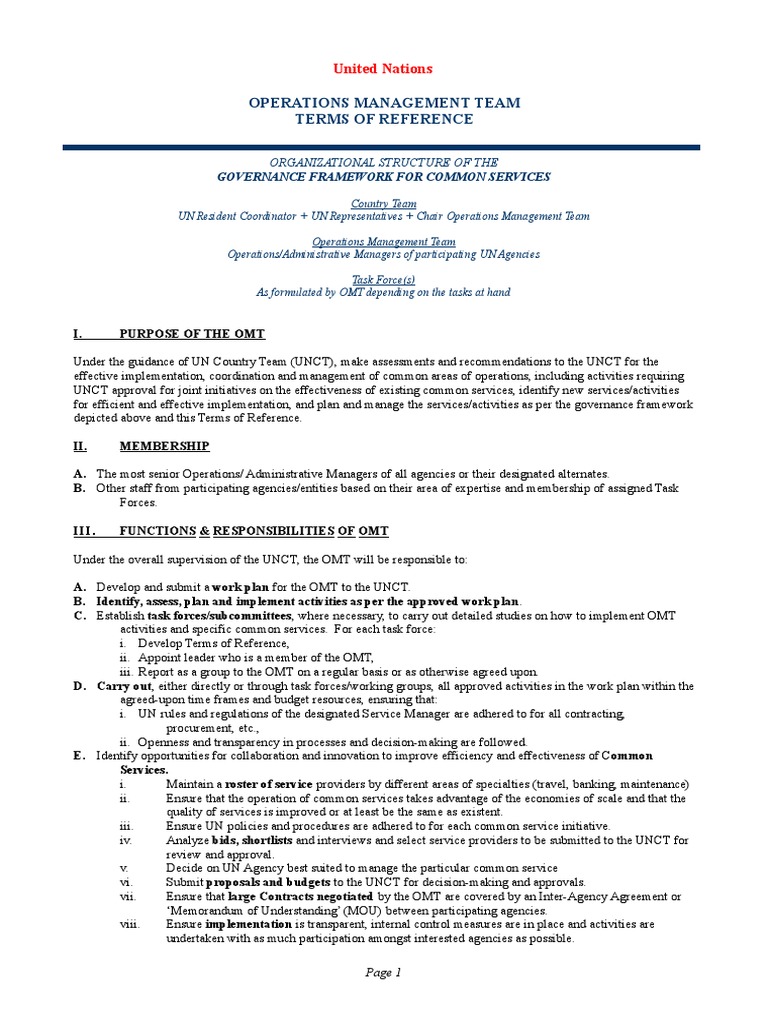 UN OMT Terms of Reference Overview | PDF | Governance | United Nations