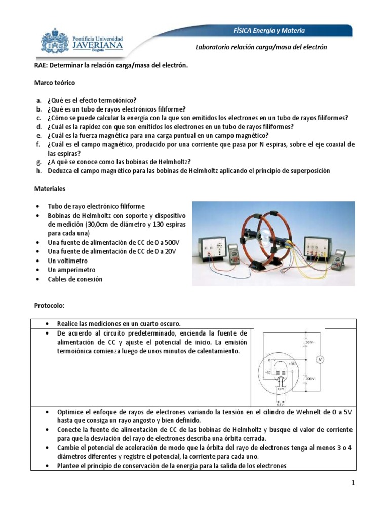 02 Lab Relación Carga Masa Del Electron | PDF | Electrón | Masa