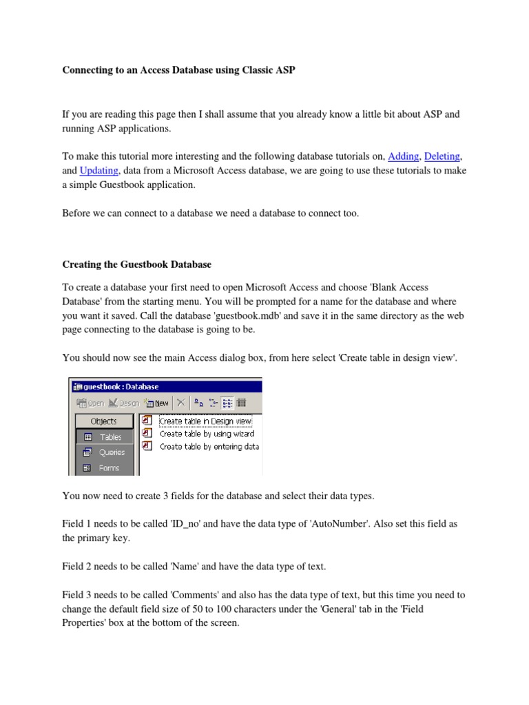 Connecting To An Access Database Using Classic Asp Pdf Microsoft Access Active X Data Objects