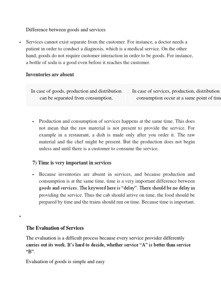 Difference Between Goods and Services | PDF