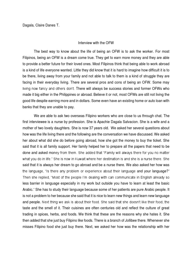 Narrative Interview Report | PDF | Remittance | Labour Economics