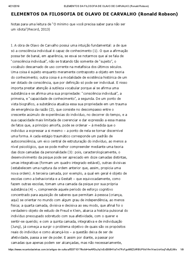 Elementos Da Filosofia de Olavo de Carvalho (Ronald Robson) | PDF ...