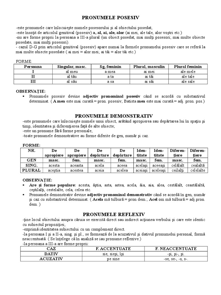 Pronume Posesiv Si Demonstrativ | PDF