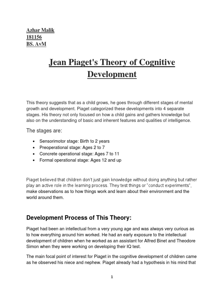 Theory of Cognitive Development | PDF | Cognitive Development | Thought