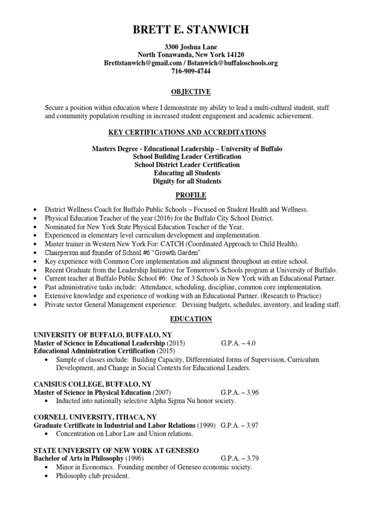 Brett E. Stanwich Resume May 2019 | PDF | Curriculum | Teachers