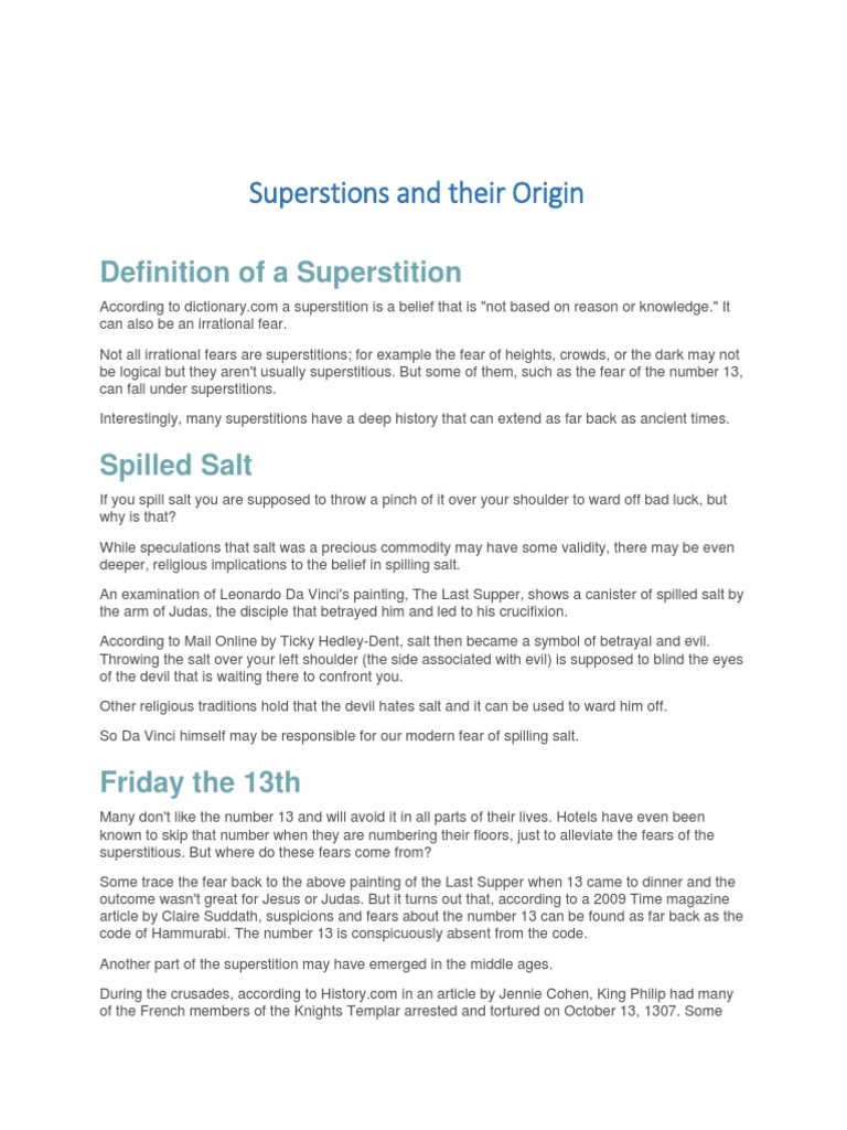 Superstions and Their Origin: Definition of A Superstition | PDF ...