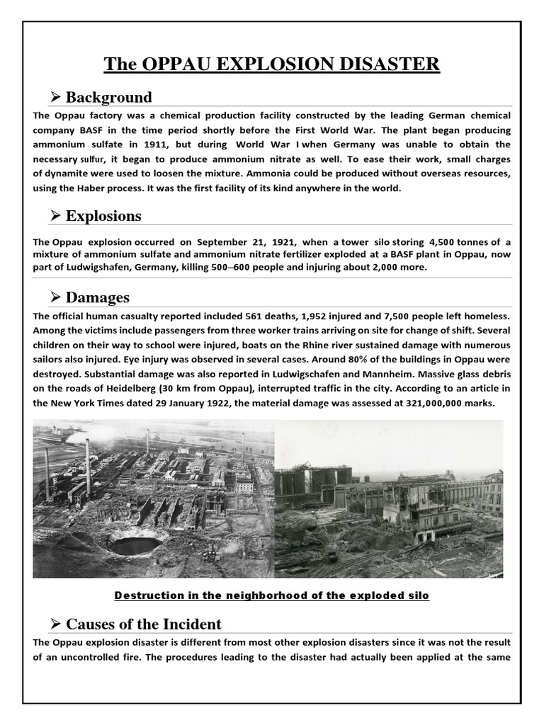 The Oppau Explosion Disaster: Background | PDF | Hazards | Chemistry