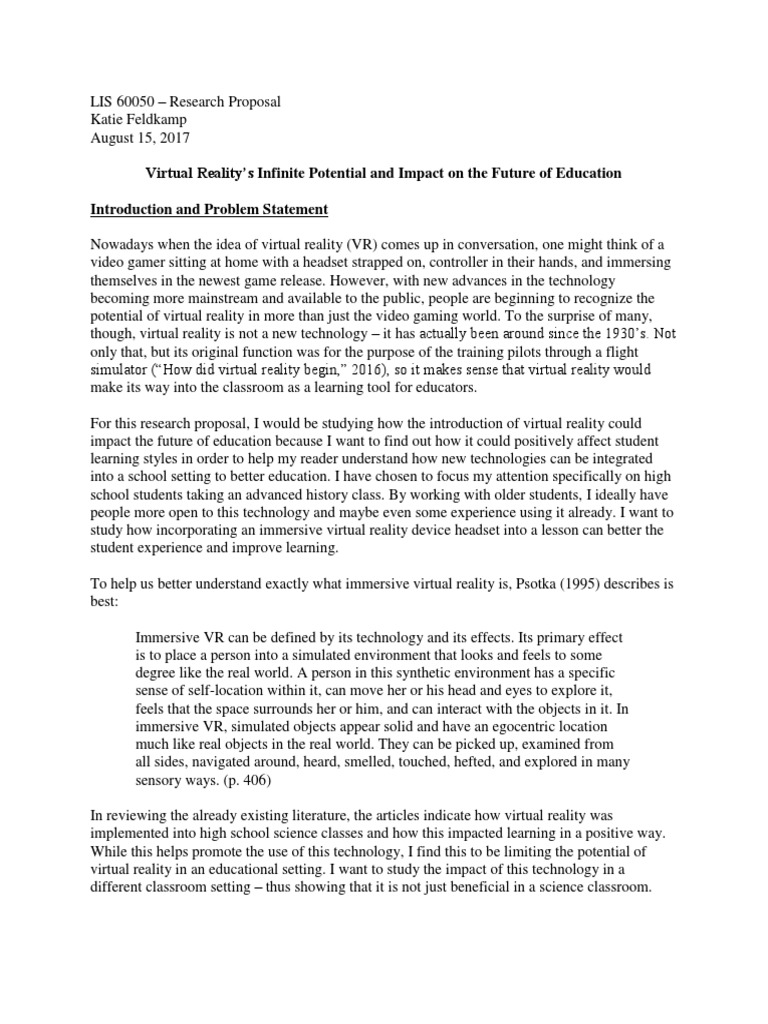 Lis 60050 - Research Proposal Final | PDF | Virtual Reality | Simulation