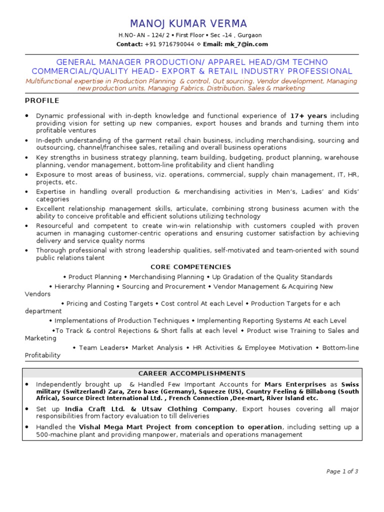 MK CV | PDF | Retail | Textiles