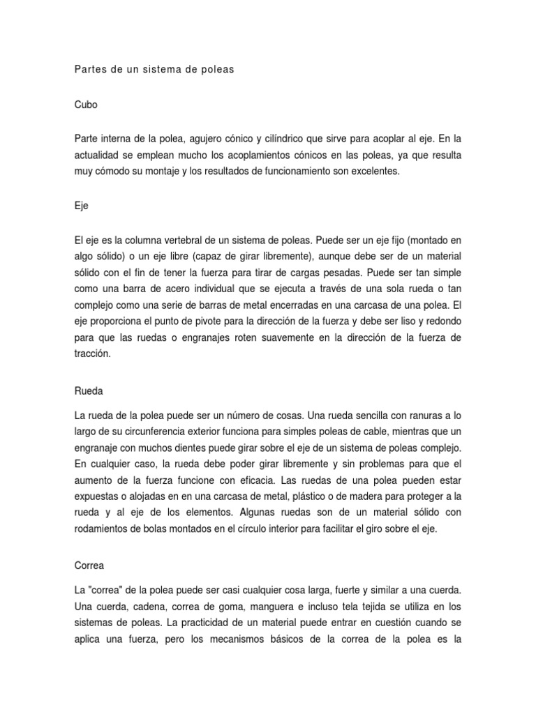 Partes de Una Poleas y Uso | Descargar gratis PDF | Eje | Ascensor