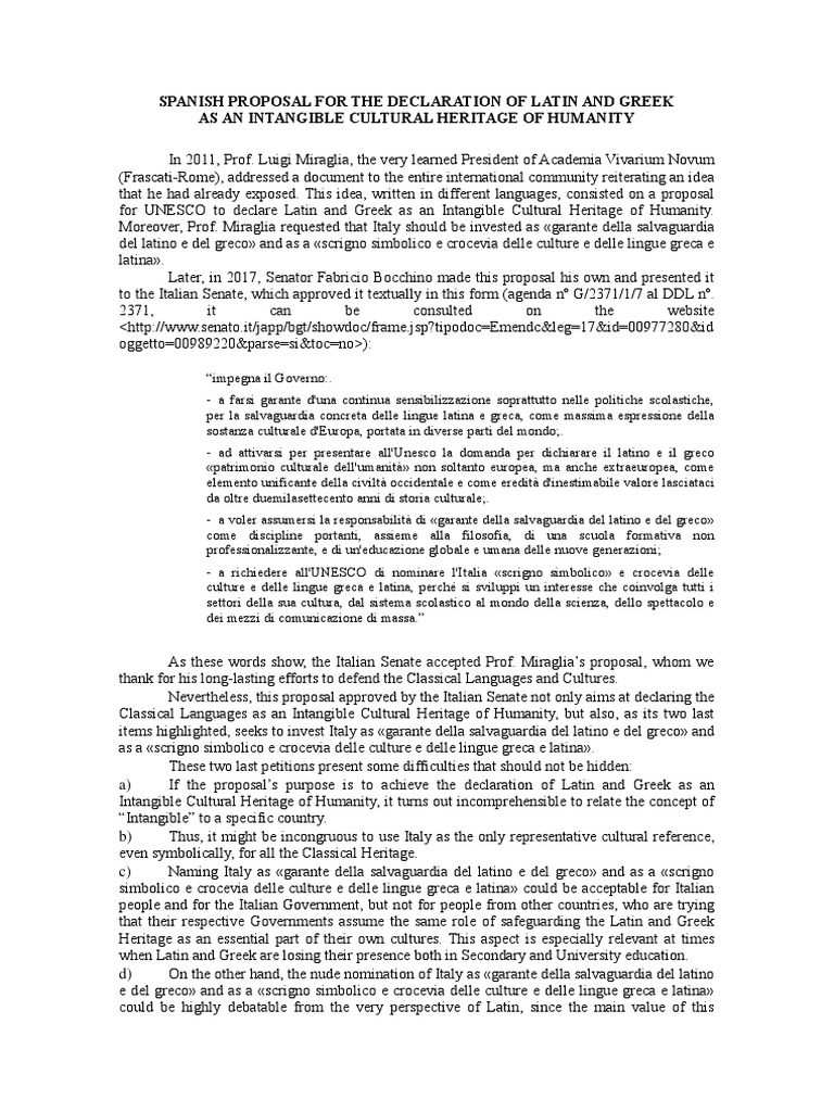 Spanish Proposal For The Declaration of Latin and Greek AS An ...