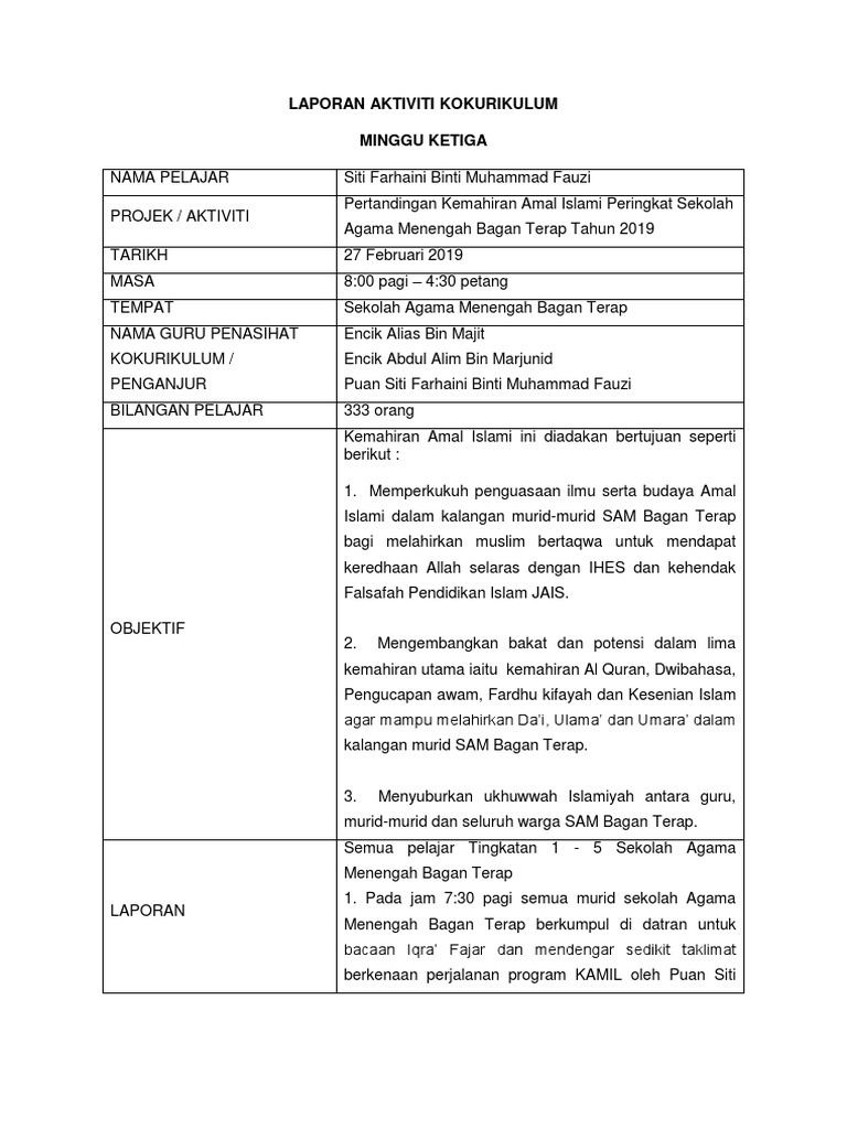 Laporan Aktiviti Kokurikulum 2 | PDF