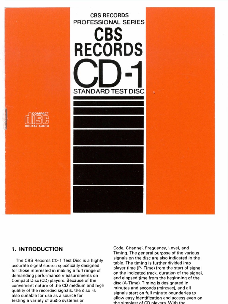 CBS Records CD-1 Test Disc | PDF | Sampling (Signal Processing ...
