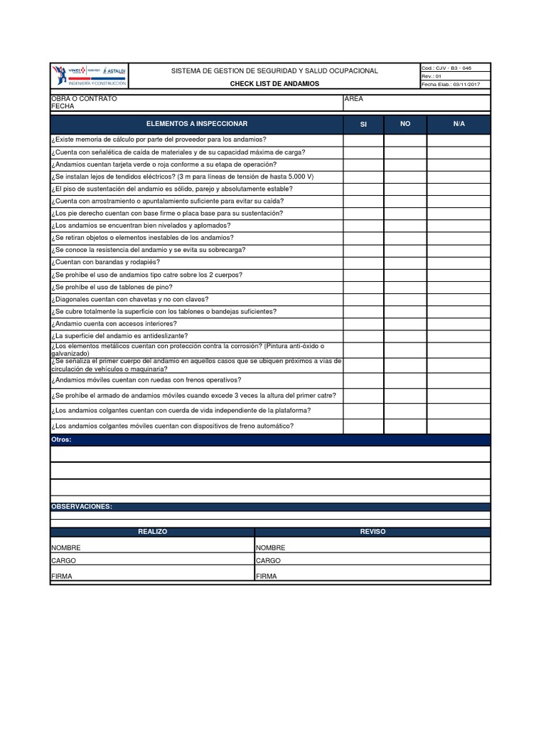 Check List Andamios y Arnes | PDF | Andamio | Naturaleza