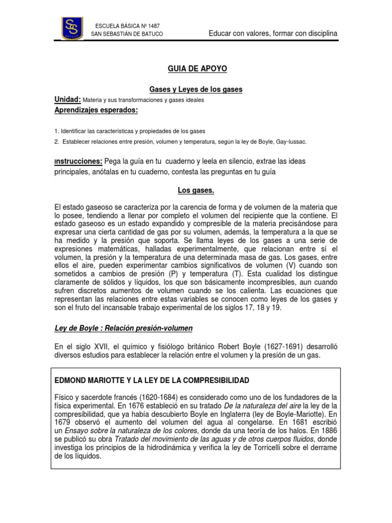 Guia Propiedades de Los Gases. | PDF | Gases | Mole (Unidad)