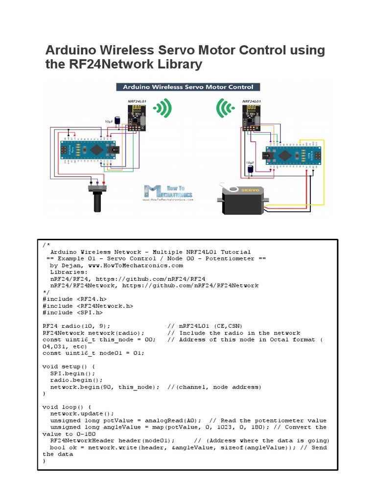 Arduino Wireless Servo Motor Control Using The RF24Network Library | Download Free PDF | Node ...