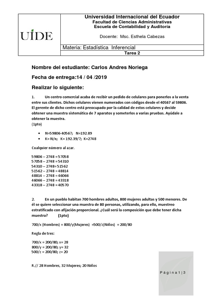 Tarea 2 Estadistica Inferencial Andres Noriega | PDF | Science