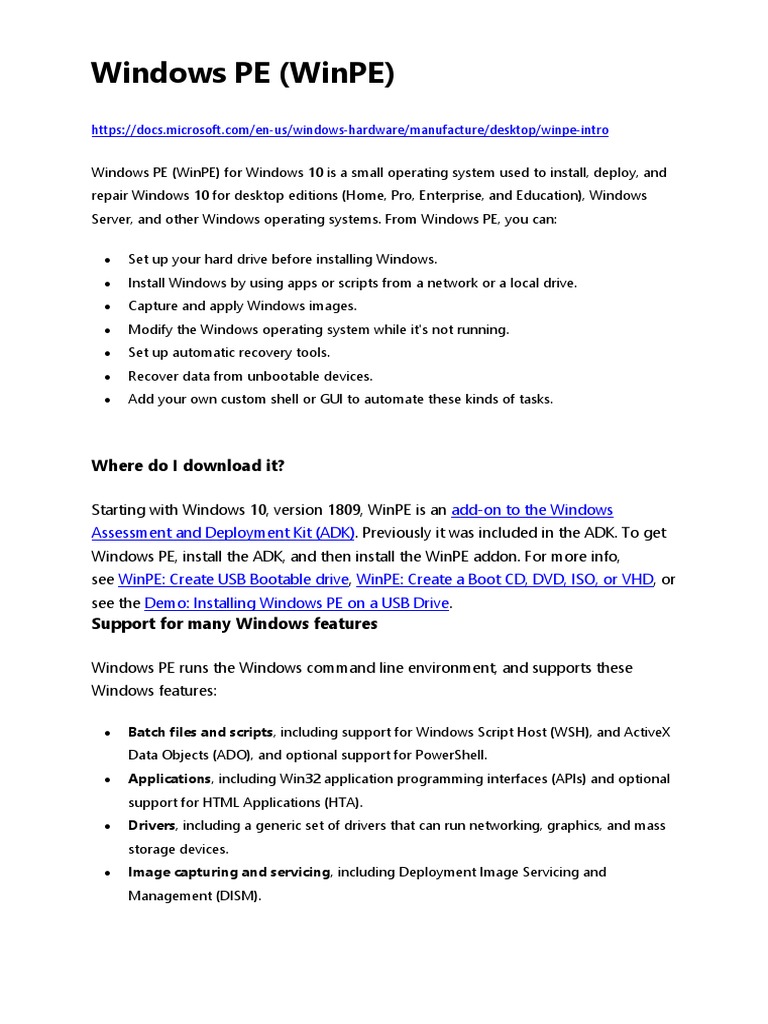 Windows Pe (Winpe) : Where Do I Download It? | PDF | Bios | Booting