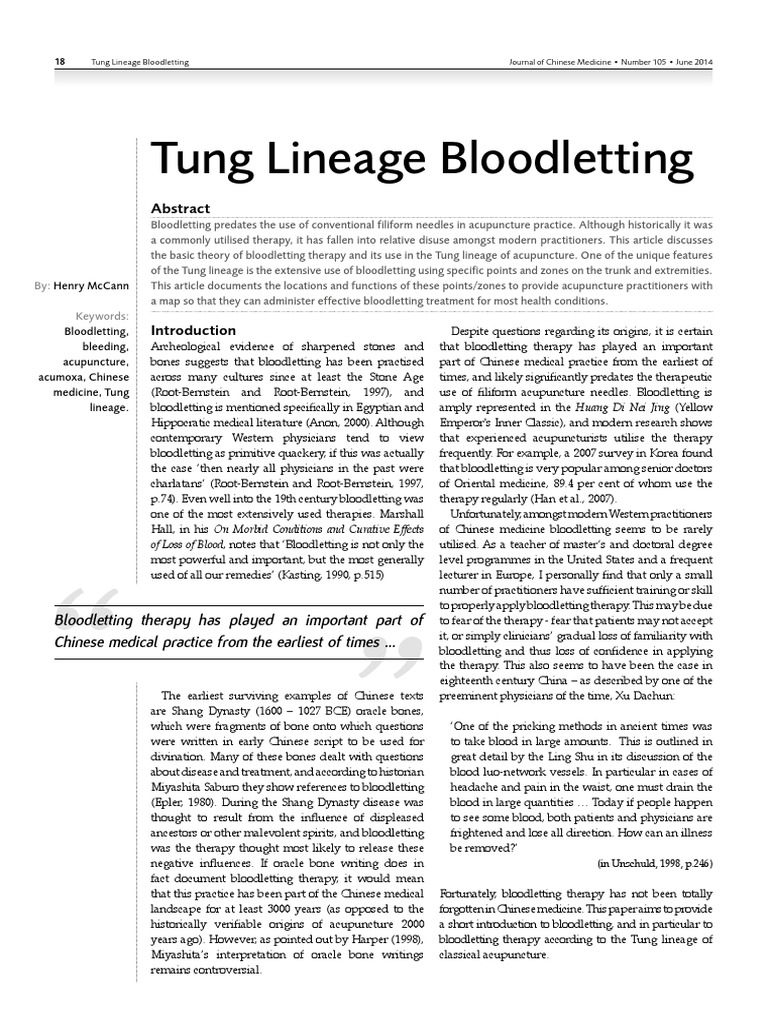 Tung Lineage Bloodletting, McCann | PDF | Acupuncture | Traditional ...