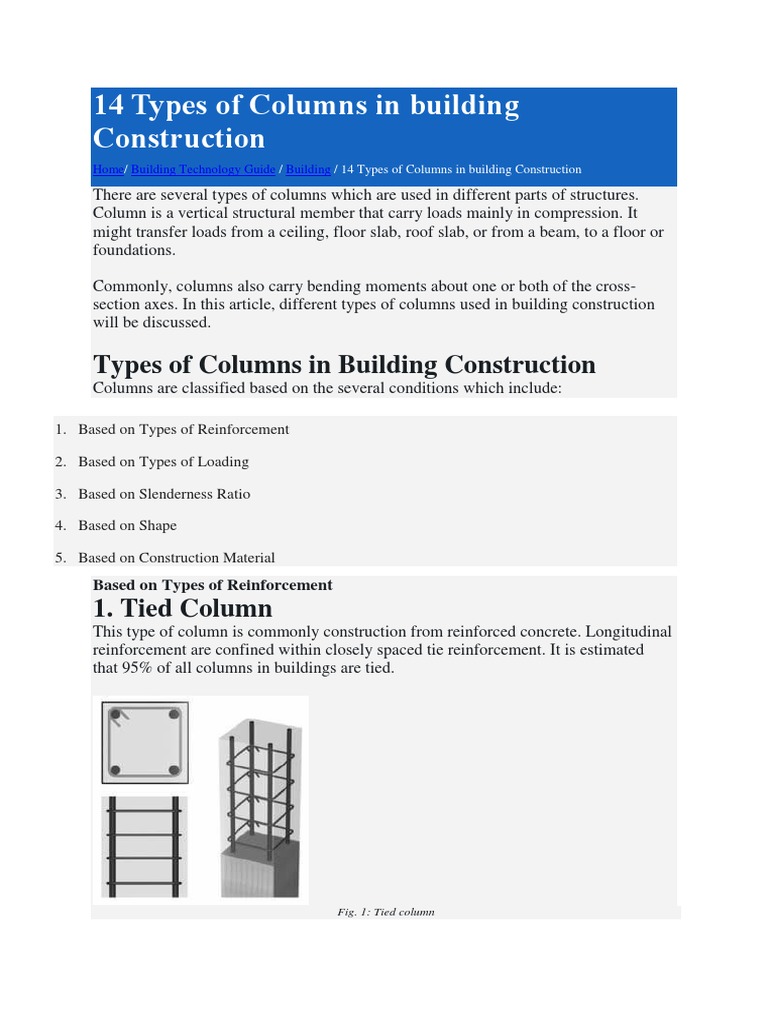 Types of Columns | PDF | Column | Beam (Structure)