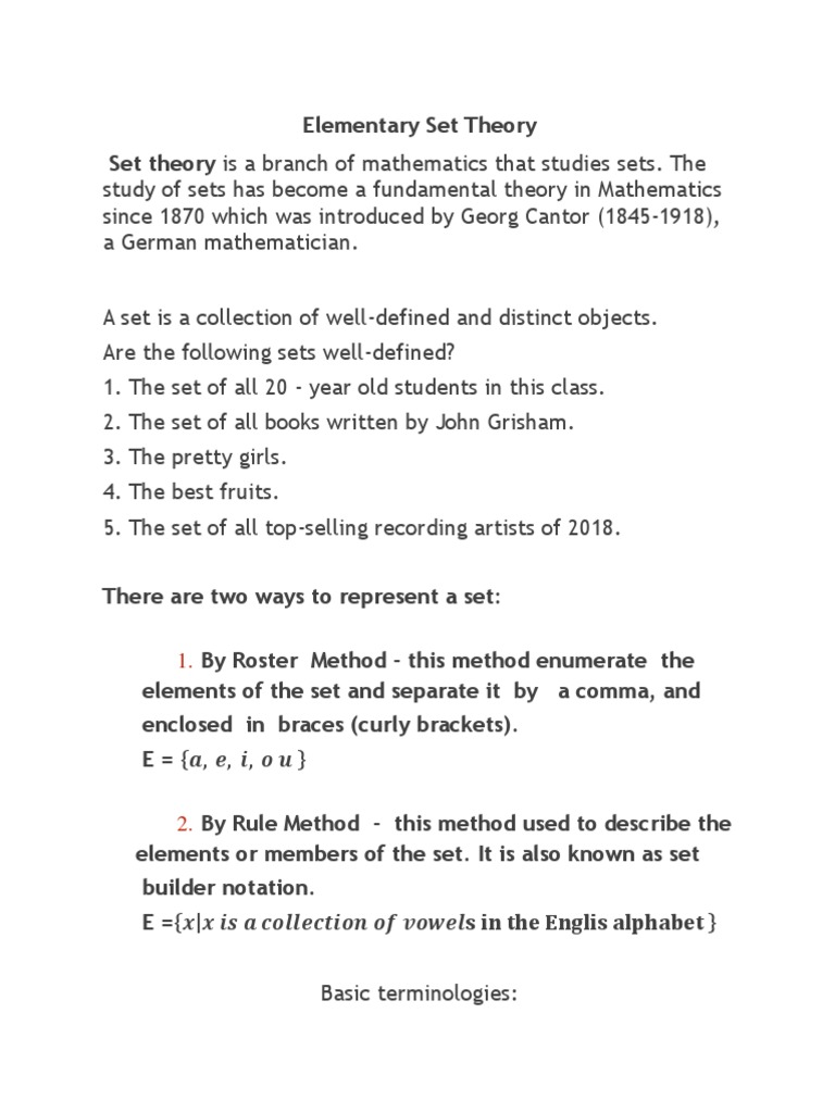 Elementary Set Theory | PDF | Empty Set | Set (Mathematics)