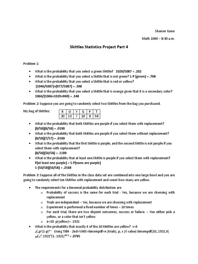 Skittles Probability Statistics Project | PDF | Probability | Teaching ...