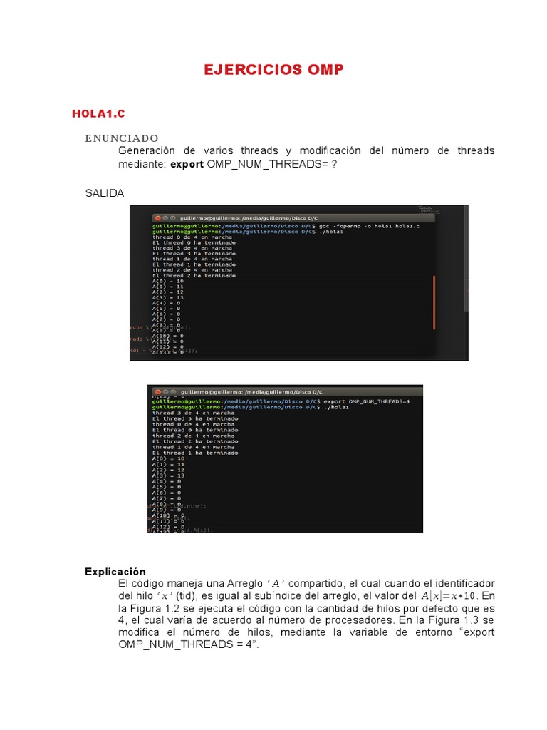 Análisis de ejemplos de OpenMP para la generación de hilos y distribución de tareas | PDF | Hilo ...