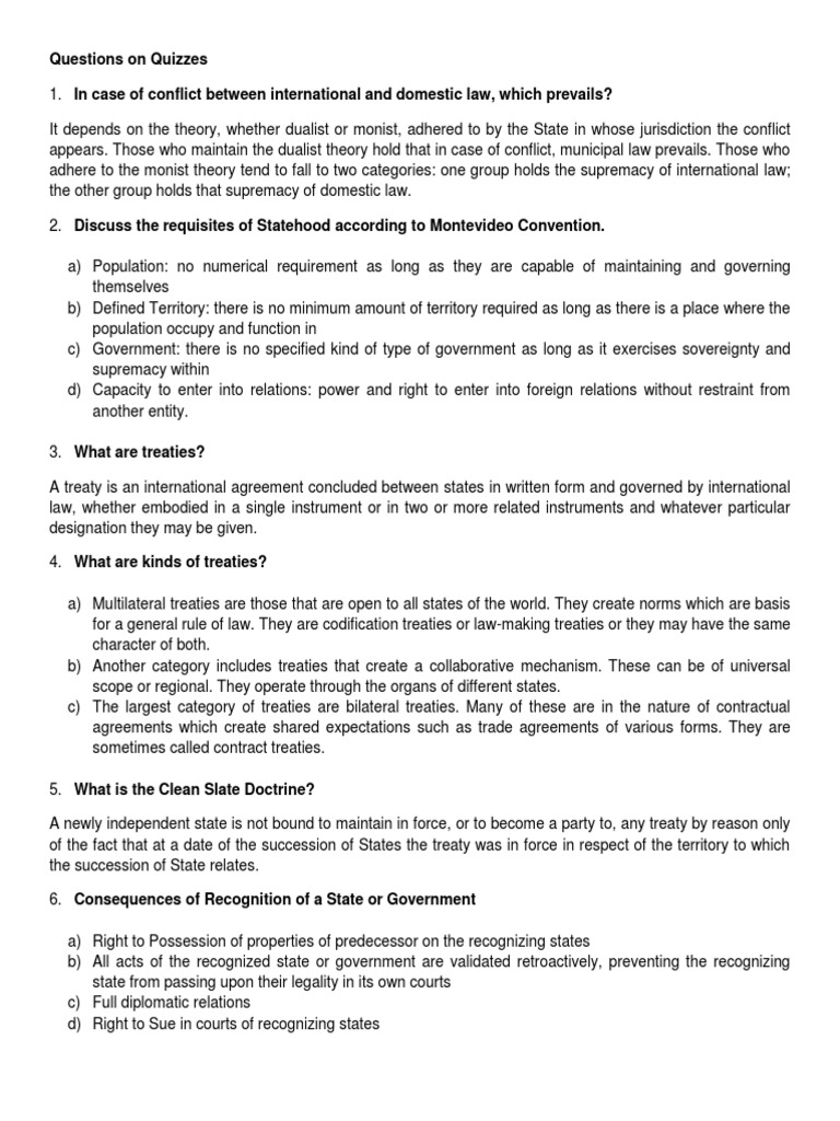 Questions On Quizzes | PDF | Treaty | International Law