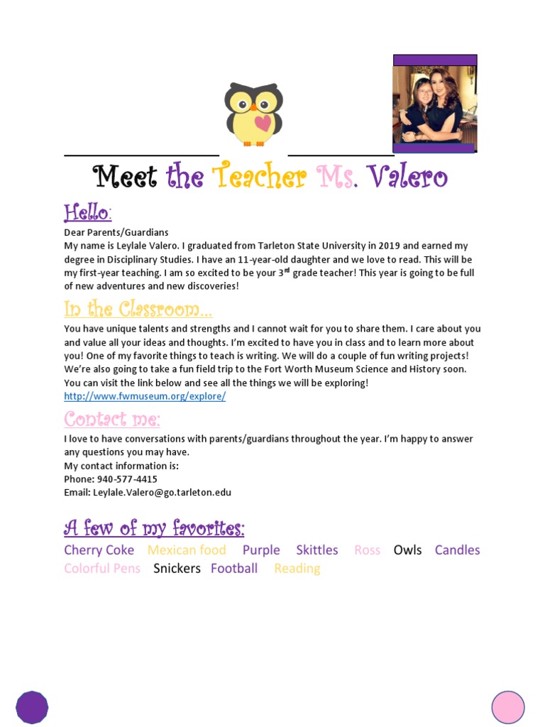 Meet Your 3rd Grade Teacher: Ms. Valero | PDF
